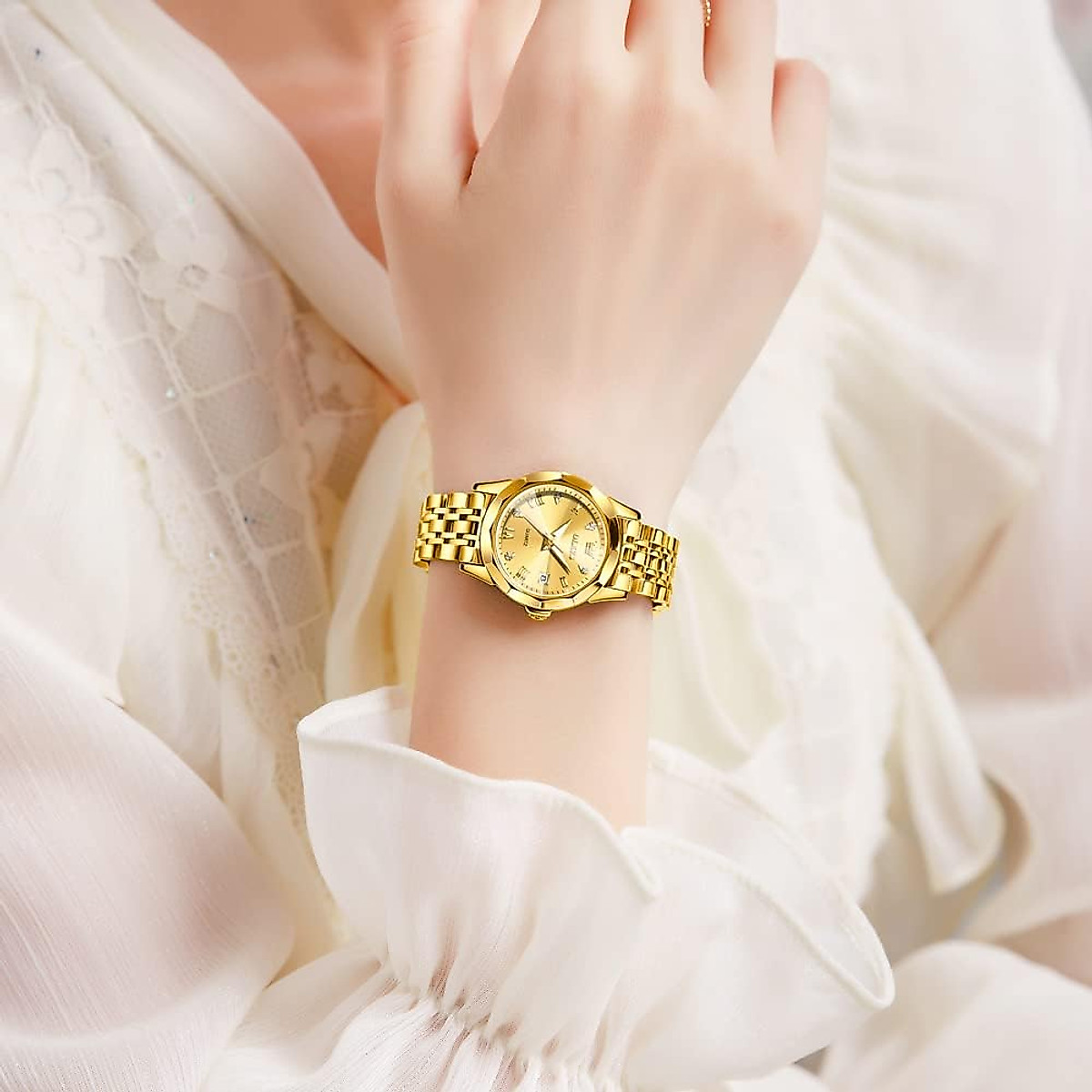 OLEVS Womens Watch Diamond Fashion Elegant Dress Wrist Watch Gold Stainless Steel Waterproof Luminous