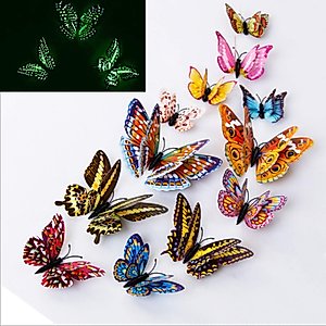 SHCHA 12 PCS Butterfly Wall Decals with Luminous Function, 3D Butterflies Removable Mural Stickers Wall Stickers Art Decal Home Decals Stickers Magnetic PVC Room&Garden Decor DIY Stickers