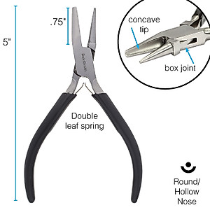 The Beadsmith Concave (Hollow)/Round Nose Piers – Wire Looping and Wire Bending Plier – 5 inches (127mm) – Steel Head & Double Leaf Springs – European Design & Quality – Tool for Jewelry Making