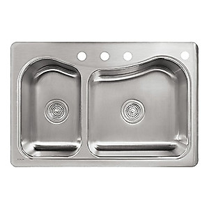 KOHLER K-3361-4-NA Staccato Dual Large/Medium Self-Rimming Kitchen Sink, Stainless Steel