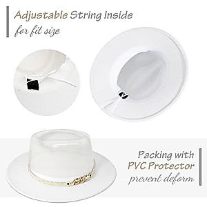 Lisianthus Women Wide Brim Fedora Hat with Belt Buckle Pork Pie Hat White