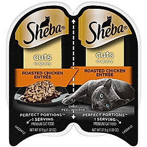 SHEBA PERFECT PORTIONS Cuts in Gravy Wet Cat Food Trays (24 Count, 48 Servings), Roasted Chicken Entrée, Easy Peel Twin-Pack Trays