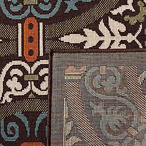 SAFAVIEH Veranda Collection 6'7" x 9'6" Chocolate / Aqua VER055 Modern Indoor/ Outdoor Non-Shedding Easy-Cleaning Patio Backyard Porch Deck Mudroom Area Rug