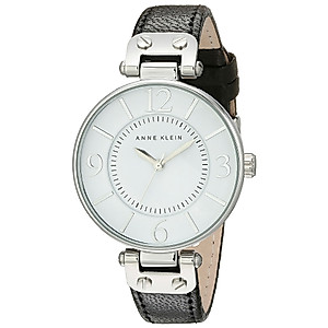 Anne Klein Women's 109169WTBK Silver-Tone and Black Leather Strap Watch