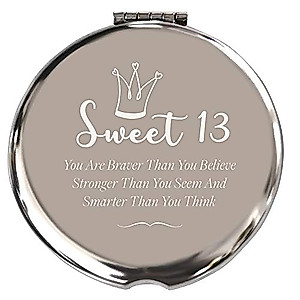 Blue Leaves 13th Birthday Gifts for Girls, Sweet 13th Birthday for Bestie Sister Daughter BFF, Stainless Steel Mirror