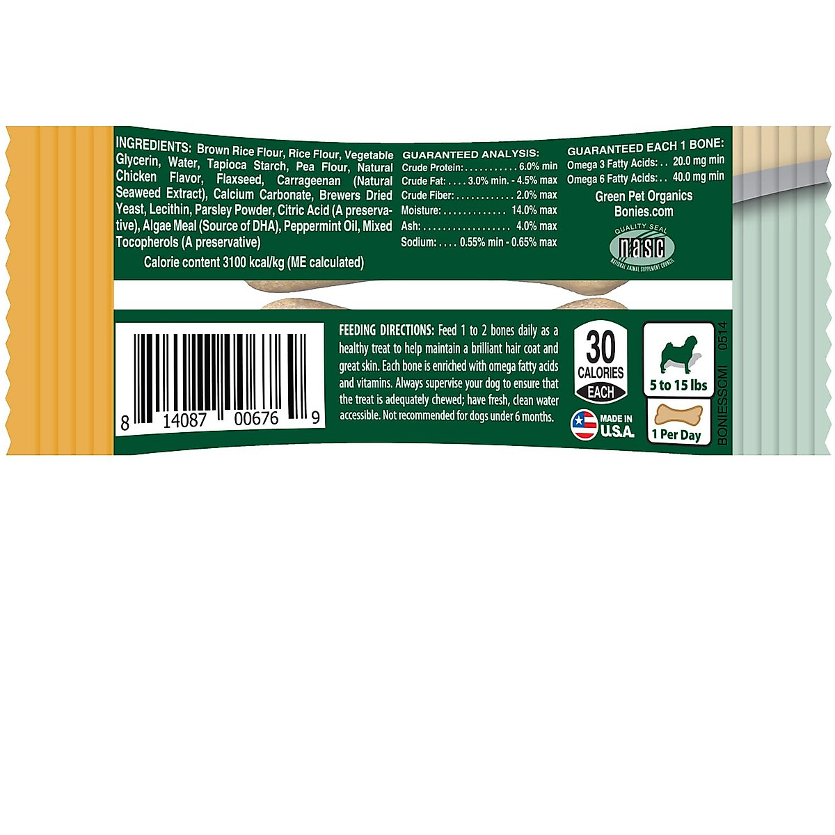 Bonies Skin and Coat Treats for Dogs, Promote Silky Coat and Healthy Skin, Healthy Teeth & Fresh Breath, Low Calories - Chicken Flavor, Minis, 2 Bone Pack