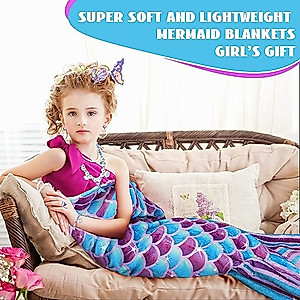 Mermaid Gifts for Girls, Mermaid Tail Blanket Mermaid Jewelry Makeup Set for Girls 3 4 5 6 7 8 9 10 11 12 Years Old, Mermaid Theme Birthday Decorations Accessories Gift