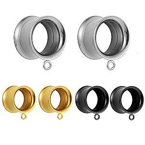 Casvort 6 PCS 8mm (0g) Hypoallergenic 316 Stainless Steel Hot Silver Gold Black Ear Piercing Tunnels for Dangles DIY Ear Gauges Wedding Women Body Jewelry