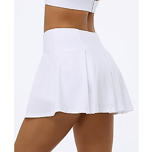 HDLUSIA Women's Active Skort Athletic Stretchy Pleated Tennis Skirt for Running Golf Workout White