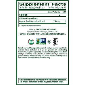 Traditional Medicinals Organic Dandelion Leaf & Root Herbal Tea, Supports Kidney Function & Healthy Digestion, (Pack of 3) - 48 Tea Bags Total