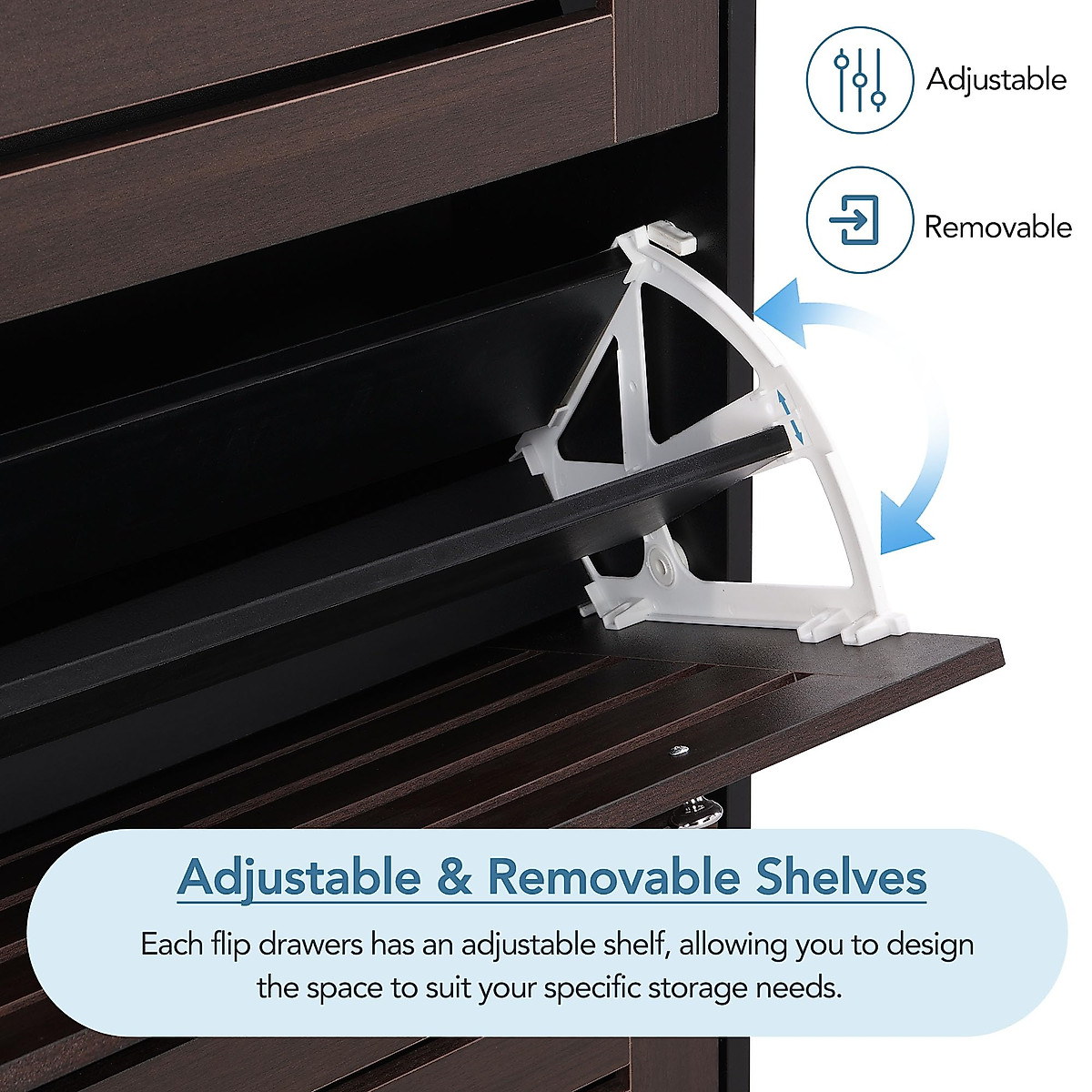 Narrow Shoe Cabinet with 3 Flip Drawers for 24 Pairs Shoes, Natural Wood Top Entryway Organizer with 3 Hooks, Free Standing Shoe Rack with Adjustable Panel for Hallway, 31.5''x9.4''x47.6'',Black&Brown