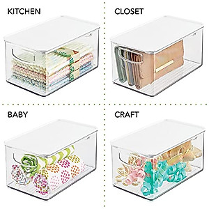 mDesign Plastic Deep Storage Bin Box Container with Lid and Built-In Handles - Organization for Fruit, Snacks, or Food in Kitchen Pantry, Cabinet, or Cupboard, Ligne Collection, 2 Pack, Clear/White