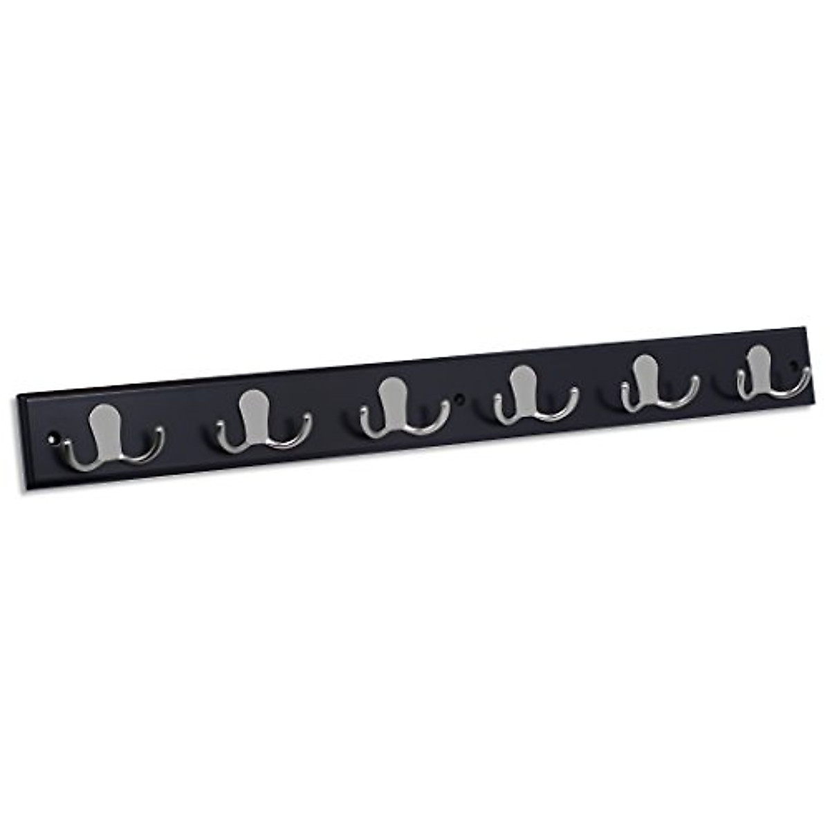 BIRDROCK HOME Dual Hook Coat Rack - 6 Dual Hooks - Wall Mounted Hat Key Rack Rail - Satin Nickel Hooks - Black Pine Bathroom Rail