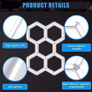 VIHOSE 2 Set Hexagon Garage LED Light 50 Pack 300W 36000lm Honeycomb Ceiling Lights 5 Grid Systems Car Detailing Ceiling LED Light for Garage Workshop Basement Warehouse Gym