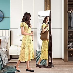 HNEBC LED Light Jewelry Organizer - 360° Rotating Armoire with Mirror, Full Length Cabinet for Jewelry Storage - Large Dark Brown Box Compatible with Alexa/Google Assistant