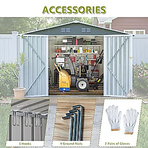 Goohome 10ftx8ft Storage Sheds, Metal Outside Garden Storage Shed w/Lockable Door, Roof Design Sheds & Outdoor Storage, Stable Spacious House Garden Utility Tool Storage Shed for Backyard, Bike Shed