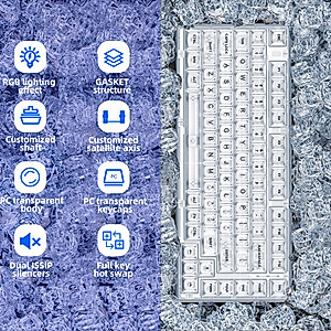 KEYXGSUL 75% Keyboard, X75 Hot Swappable Mechanical Keyboard, 82 Keys Compact Gaming RGB Keyboard with Stand-Alone Arrow/Control Keys for Windows and Mac (Crystal White Switch, Transparent White)