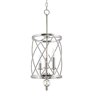 Kira Home Eleanor 26.5" 3-Light Modern Foyer Light Pendant Chandelier, Cylinder Metal Shade, Adjustable Height, Brushed Nickel Finish