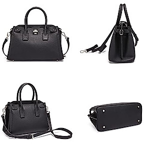 Leather Satchel Handbags For Women Medium Top Handle Shoulder Purse With Straps (Black)