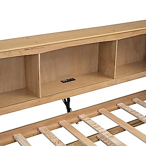 HomSof Size Daybed with Trundle,L-Shaped Bookcases,Storage Cabinets and USB Ports, Twin-L, Wood