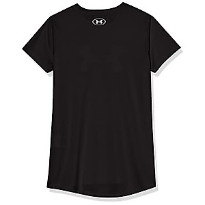 Under Armour Girls' Standard Tech Print Big Logo Short Sleeve Crew, (002) Black/Cerise/White, Large