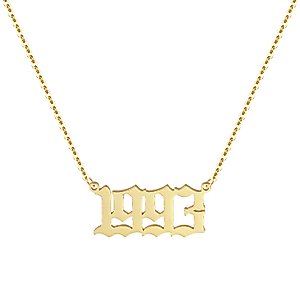 Aimber Birth Year Necklace 18K Gold Plated Birth Year Number Pendant Necklace Stainless Steel Birthday Year Necklace for Women,1970-2024(1993)