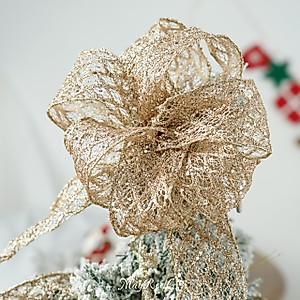 MAYREEL 2.5 Inch Champagne Wired Ribbon Glitter Pale Gold for Christmas Decorations Gift Wrapping Wreath Supplies Tree Toppers 10 Yards