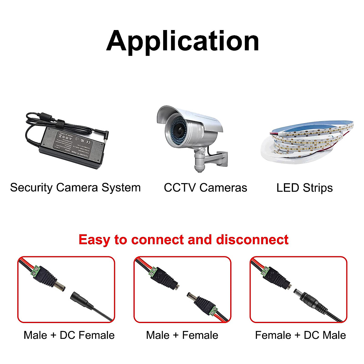 CENTROPOWER 10 Pairs 12V 5A DC Power Plug Connector 5.5mm x 2.1mm, (10 x Male and 10 x Female) Power Jack for Led Strip CCTV Security Camera Cable Wire Ends Barrel Adapter