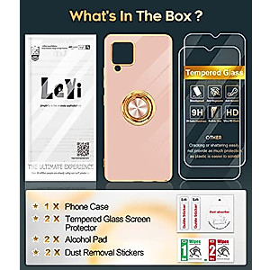 LeYi for Samsung Galaxy A42 5G Case with Tempered Glass Screen Protector [2 Pack] 360° Rotatable Ring Holder Magnetic Kickstand, Plating Rose Gold Edge Protective Case, Pink
