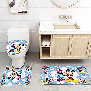 YQPBZCHH 4 Pcs Cartoon Shower Curtain Sets with Non-Slip Rug,Toilet Lid Cover and Absorbent Carpet Bath Mat,Durable Waterproof Shower Curtain with 12 Hooks for Bathroom (A)
