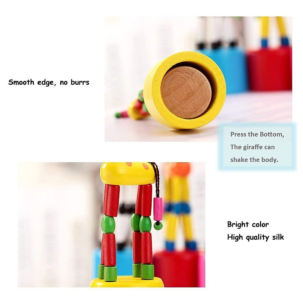 Finger Puppets, Wooden Cute Colorful Cartoon Puppets, Swing Dancing Body collapsing Desktop Toys for Kids Toddlers (3 Giraffes)