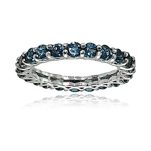 Ice Gems Sterling Silver London Blue Topaz 3mm Round-cut Eternity Band Ring, Size 7