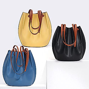 Yohora Women’s Tote Bag Genuine Leather Bucket Bag Retro Top Handle Handbag with Inner Pocket Shoulder Purse Wallet for Travel