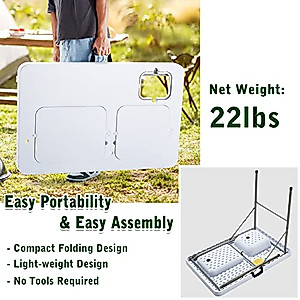 Avocahom Folding Fish Cleaning Table Portable Camping Sink Table w/Dual Water Basins, Faucet Drainage Hose & Sprayer Outdoor Fish Fillet Cleaning Station w/Knife