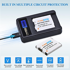 PowerTrust 2 Pack 3.7v NB-11L Replacement Battery and NB-11LH LCD USB Charger for Canon PowerShot A2300 IS, A2400 IS, A2500, A2600, A3400 IS, A3500 IS, A4000 IS, ELPH 110 HS, ELPH 115 HS, ELPH 130 HS,
