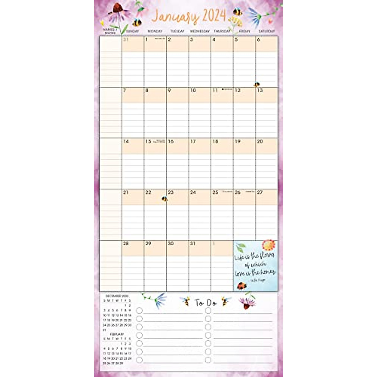 2024 Family Planner, 17-Month Calendar Planner: August 2023 - December 2024, 12" x 12" - The Busy Bee