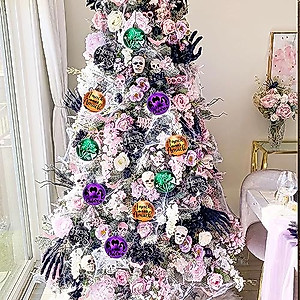 12 Pieces Halloween Ornaments for Tree Hocus Pocus Ornaments for Tree Colorful Shatterproof Plastic Ball Ornaments Halloween Indoor Decorations