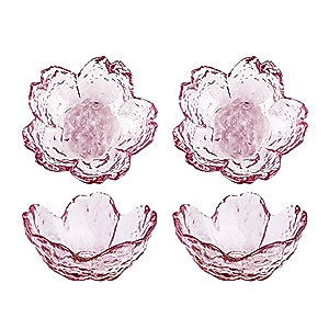 4pcs Glass Sakura Shape Small Seasoning Dishes Dipping Bowls Appetizer Plates,3.4inch