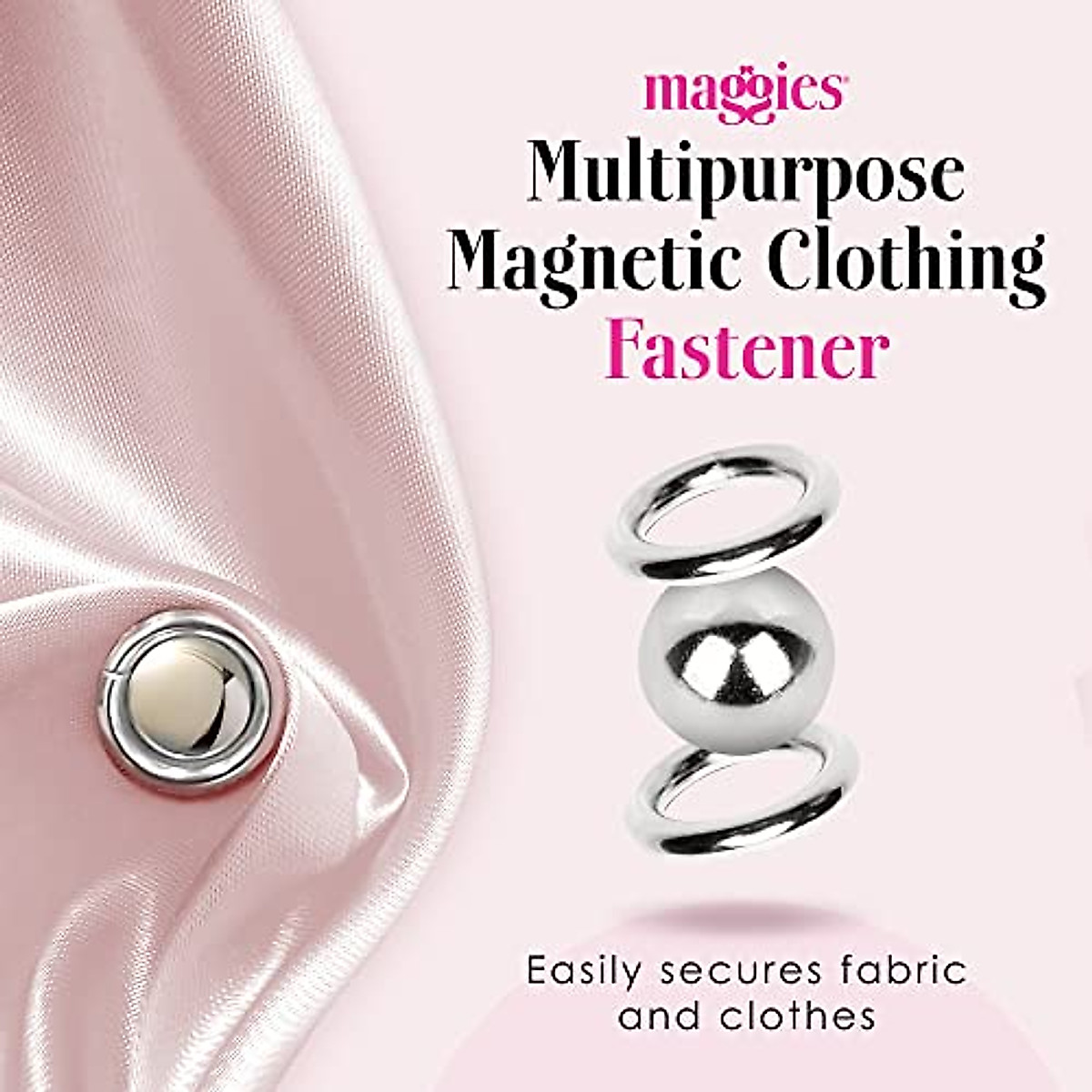 Maggie Snaps, Magnetic Snap Buttons, Reusable Magnetic Balls for Fastening Fabrics, Patented Round Magnets, Alternative to Tie Clips and Safety Pin, with Ring Fasteners, Pack of 4 - My Maggies