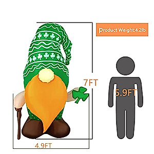 Inflatable St Patricks Decorations 7FT Blow Up Leprechaun with Walking Stick Inflatable Green Hat Elf Holding Shamrocks for Irish Day Yard Decoration Lucky Holiday Outdoor Clearance…