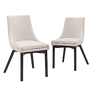 CangLong Upholstered Fabric Chairs and Solid Wood Legs for Kitchen Dining Bedroom Living Room, Set of 2, Beige 1