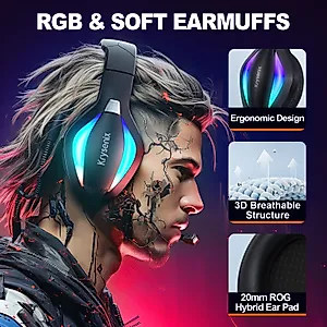 Krysenix PG1 Gaming Headset with Microphone for PS4, PS5, PC, Switch, Xbox, Gaming Headphones with RGB Light, Computer Headset with Mic & 3.5mm Jack