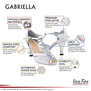 Very Fine Womens Dance Shoe Gabriella Bachata Swing Salsa Latin Ballroom White Satin and Silver 2.5" Heel US 5.5 M