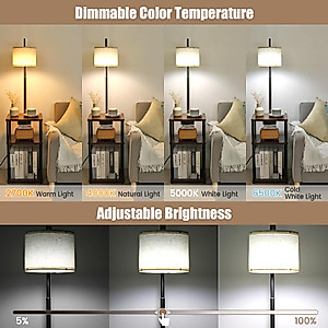 Hitish Floor Lamp with Table, Rustic End Table Lamp with USB Charging Port, Power Outlet & Shelves, Side Table Reading Light with Adjustable Color Temperatures & Brightness for Bedroom, Living Room