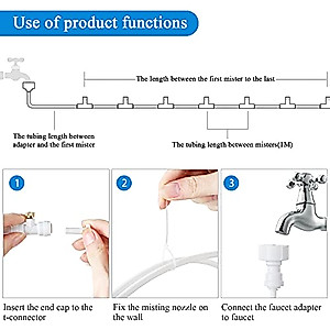 Misting Cooling System Outdoor Patio Misting System with Misting Lines, Brass Mist Nozzles, Faucet Adapters, Outdoor Mister System Kit for Garden Greenhouse Trampoline Water Park (23 Meters/ 75 Feet)