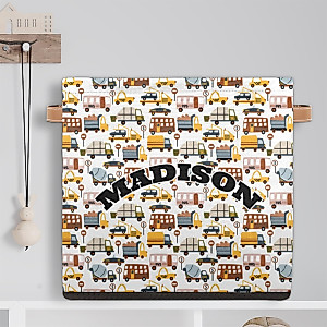 RIRIX Personalized Storage Bin, Custom Storage Baskets for Organizing with Handles, Foldable Storage Box for Closet Cloth Baskes Toy Car and Transportation