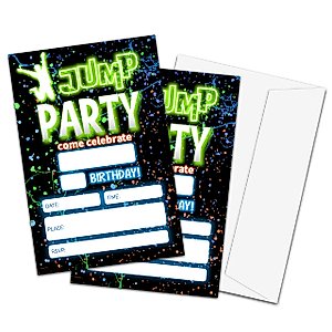 TIOFUNO Glow Jump Birthday Party Invitations(4" X 6"), Trampoline Park Bounce House Party Fill-In Invites, 20 Invitation Cards With Envelopes-B03