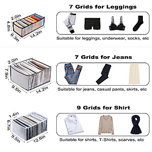 Evankin 3PCS Wardrobe Clothes Organizer - Drawer & Closet Storage Organizer - Nylon Mesh Organizer - 3-Kinds of Size for Jeans, Leggings, Shirts (Grey)