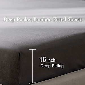 SONORO KATE Bed Sheet Set Bamboo Sheets Deep Pockets 16" Eco Friendly Wrinkle Free Sheets Hotel Bedding Machine Washable Silky Soft (Dark Grey, King)
