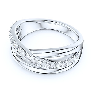 PRSTANI 7.5mm Wide Sterling Silver Criss Cross Round Brilliant Cut Genuine Moissanites Wedding Ring (7)